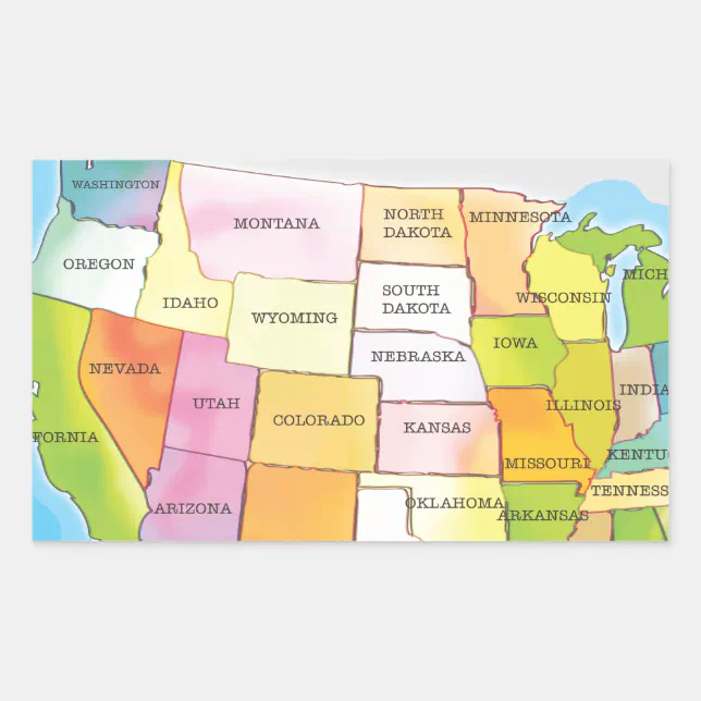 Map of USA States Rectangular Sticker | Zazzle