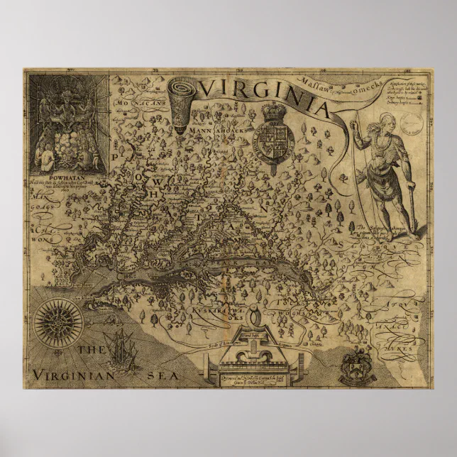 Map of Virginia by John Smith (1624) Poster | Zazzle