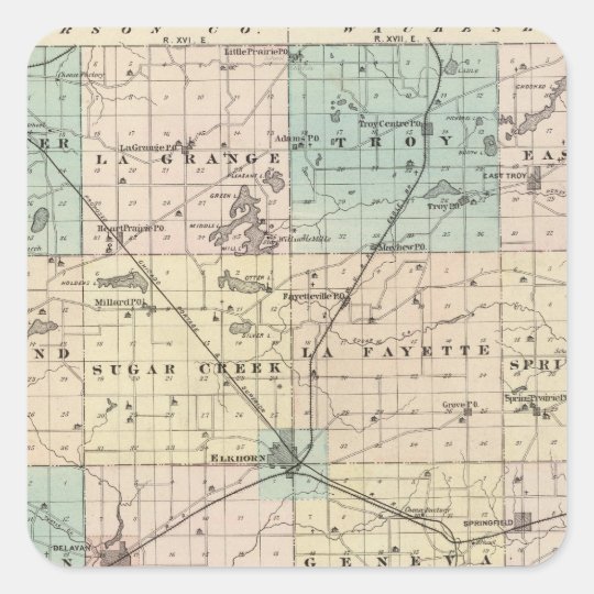 Map of Walworth County, State of Wisconsin Square Sticker | Zazzle.com