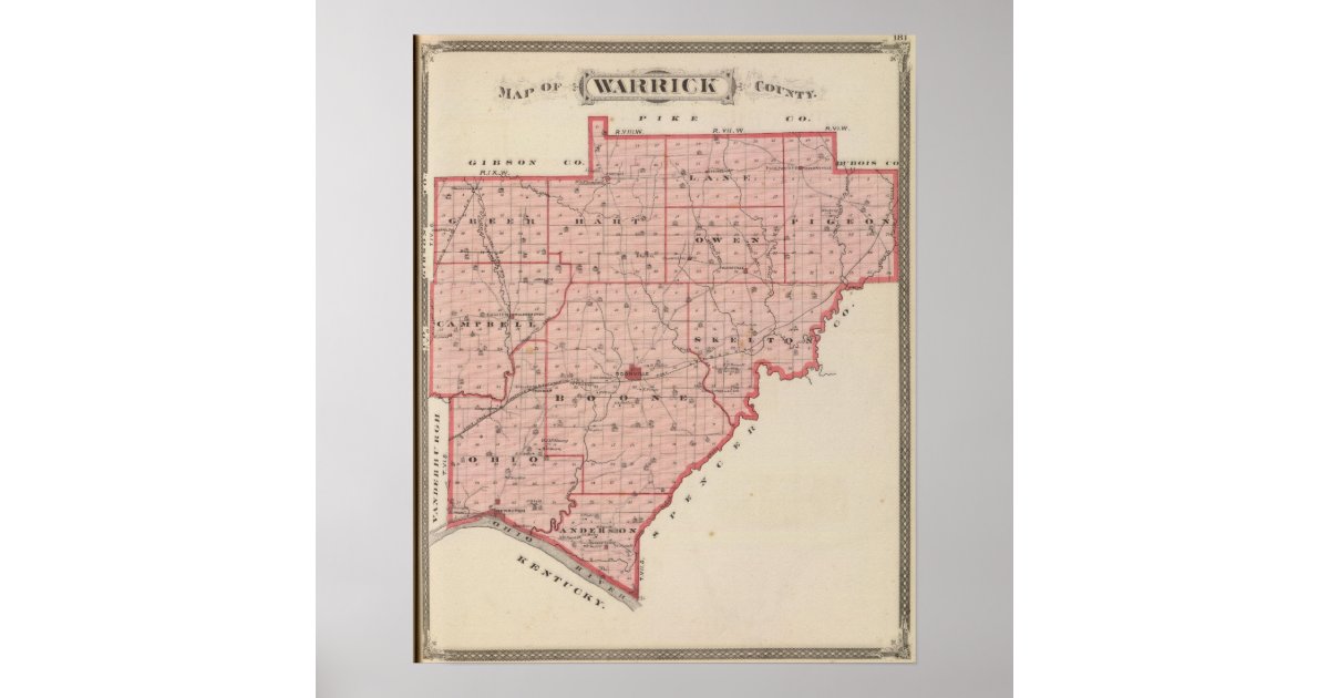 Map of Warrick County Poster | Zazzle