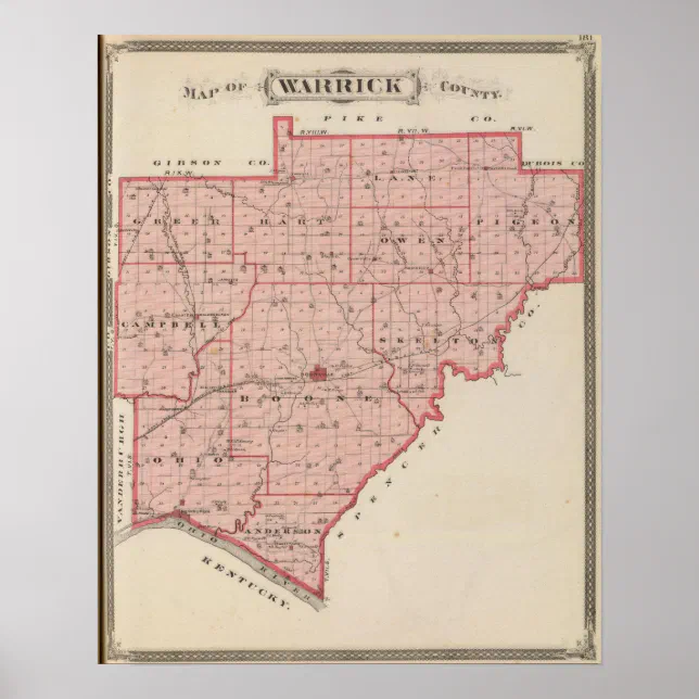 Map of Warrick County Poster | Zazzle