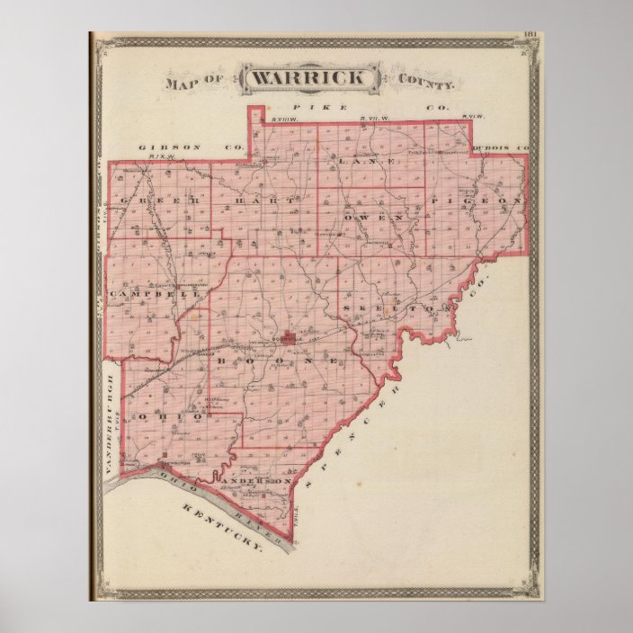 Map of Warrick County Poster | Zazzle.com