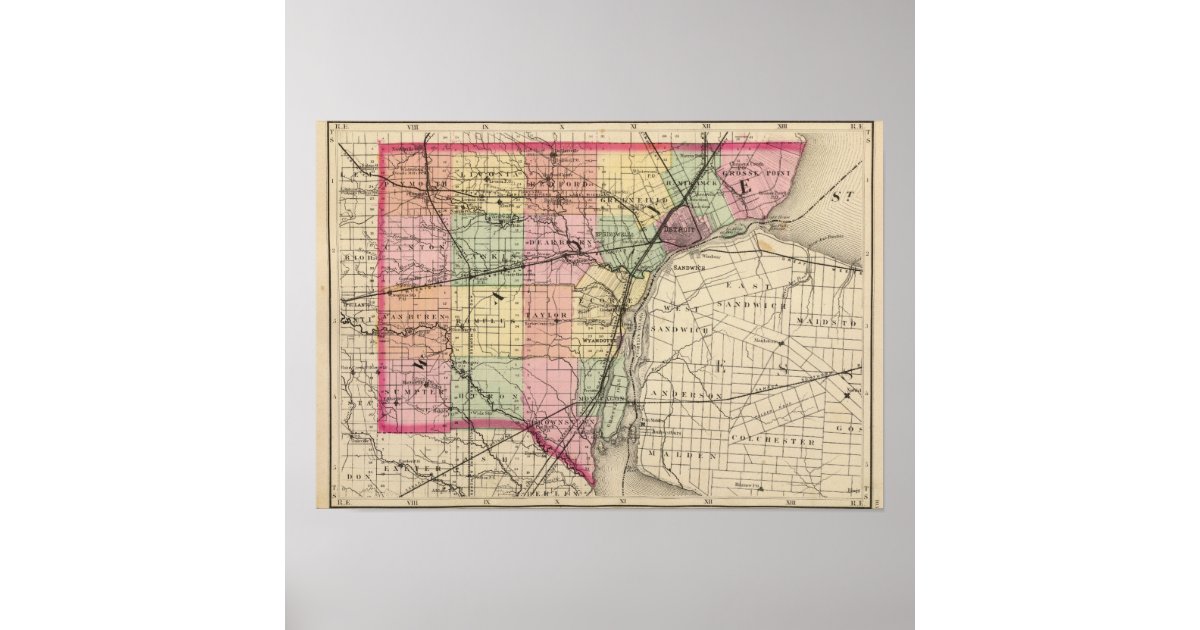 Map of Wayne County, Michigan Poster | Zazzle