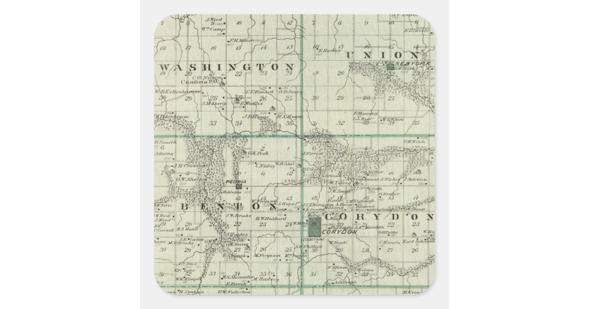 Map of Wayne County, State of Iowa Square Sticker | Zazzle