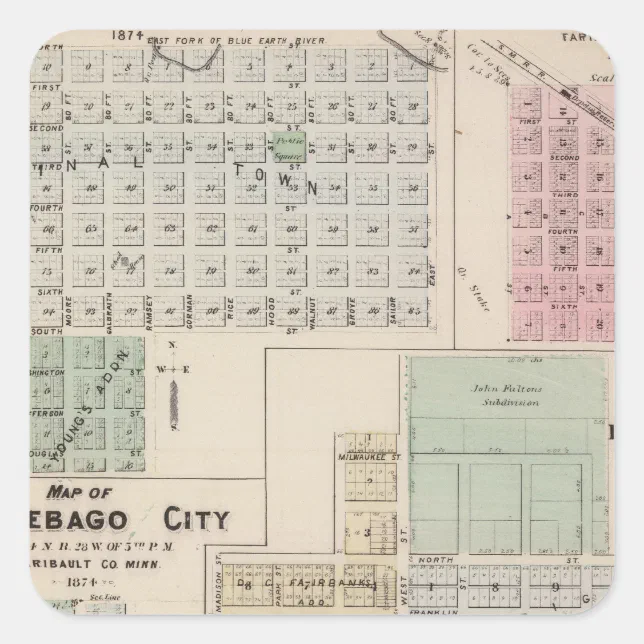 Map of Winnebago City Map of Blue Earth, Minnesota Square Sticker | Zazzle