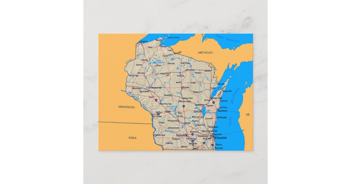 Map of Wisconsin Post Cards | Zazzle