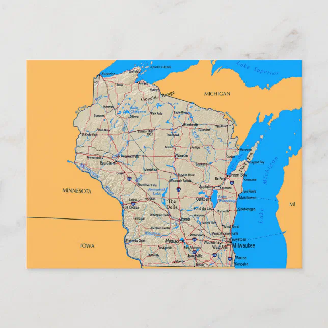 Map of Wisconsin Post Cards | Zazzle