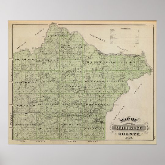 Map of Wright County, Minnesota Poster | Zazzle.com