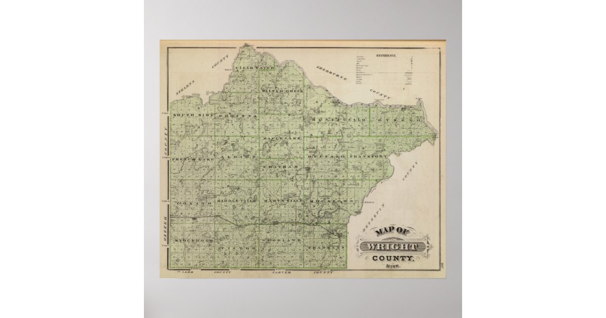 Map of Wright County, Minnesota Poster | Zazzle