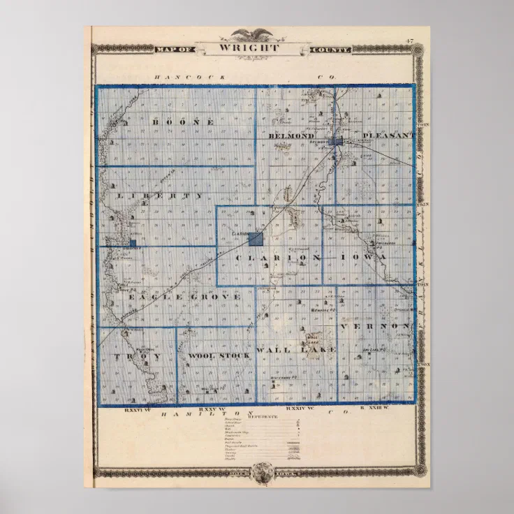 Map of Wright County, State of Iowa Poster | Zazzle