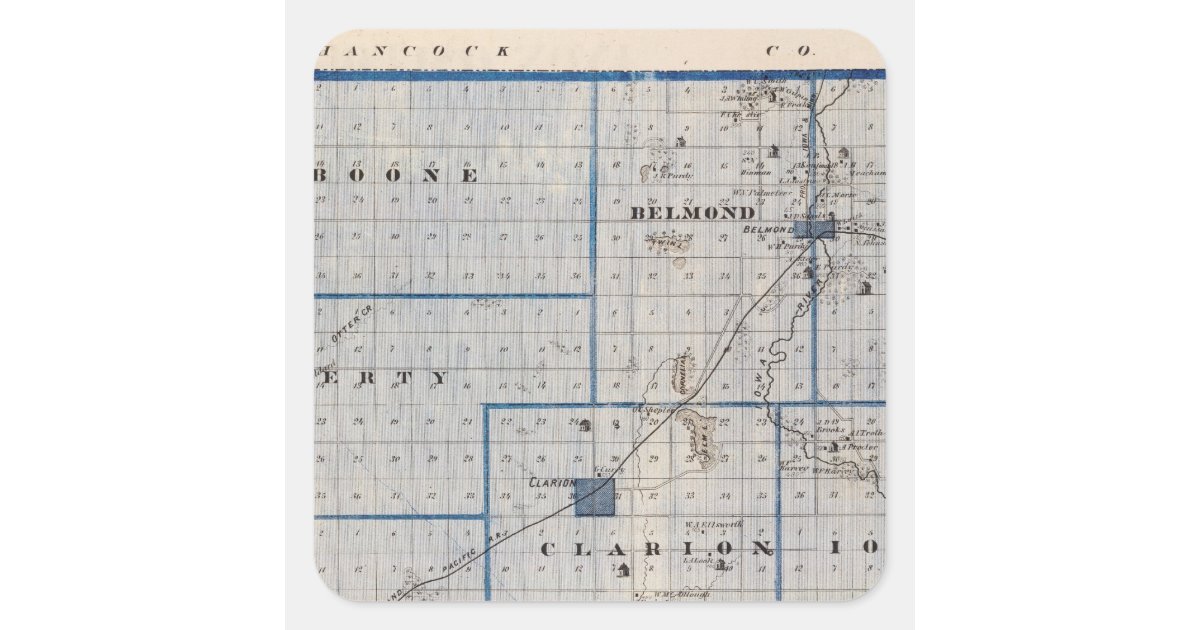 Map of Wright County, State of Iowa Square Sticker | Zazzle