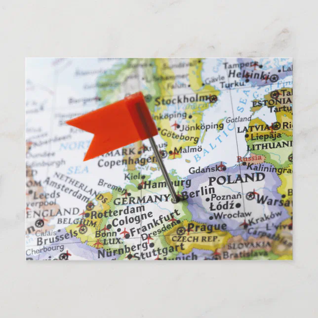 Map pin placed in Berlin, Germany on map, Postcard | Zazzle