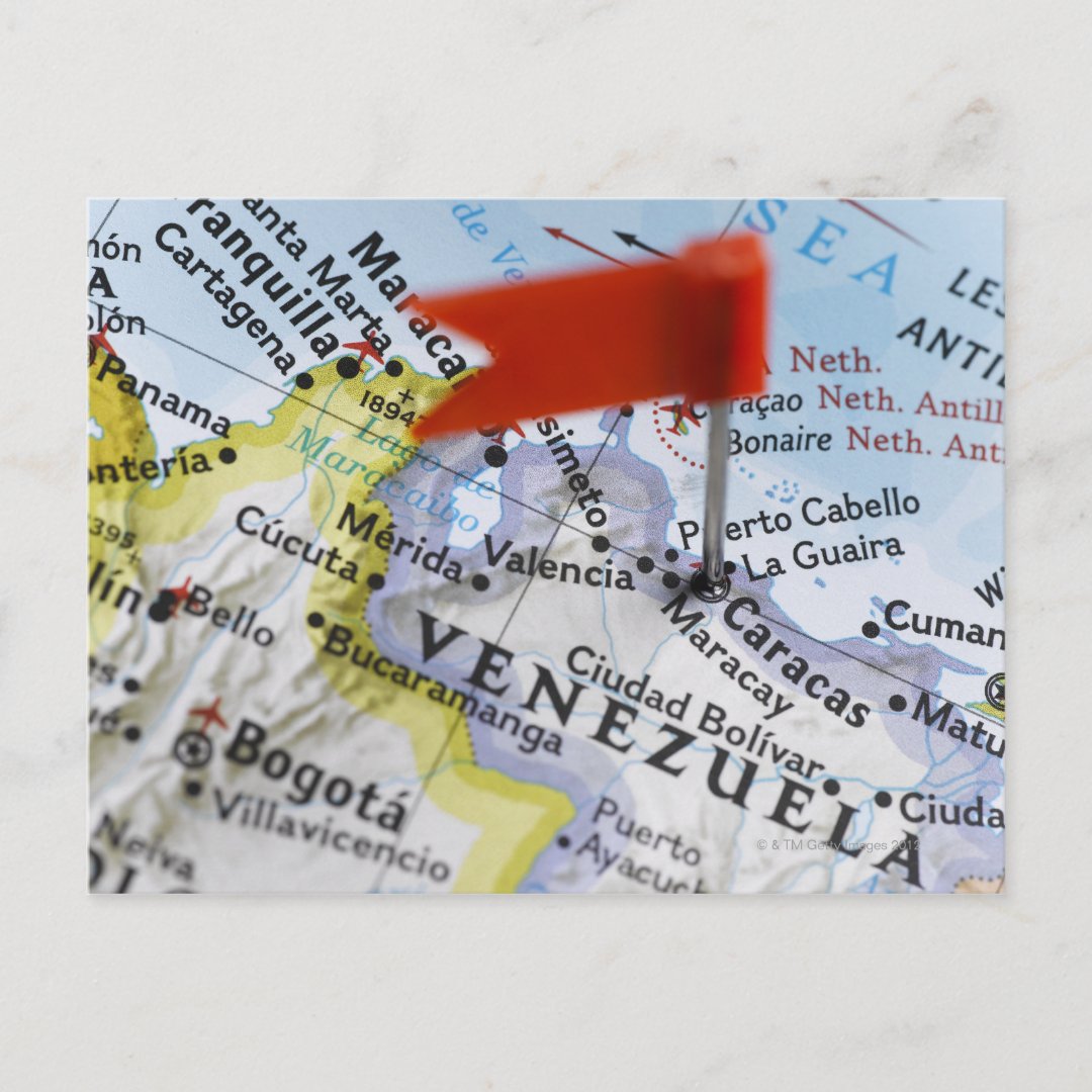 Map pin placed in Caracas, Venezuela on map, Postcard | Zazzle
