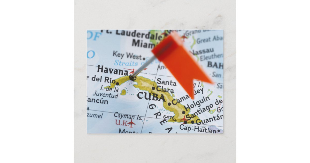 Map pin placed in Havana, Cuba on map, close-up Postcard | Zazzle