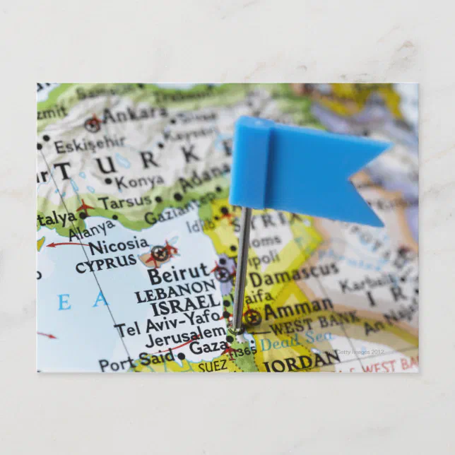 Map pin placed in Jerusalem, Israel on map, Postcard | Zazzle
