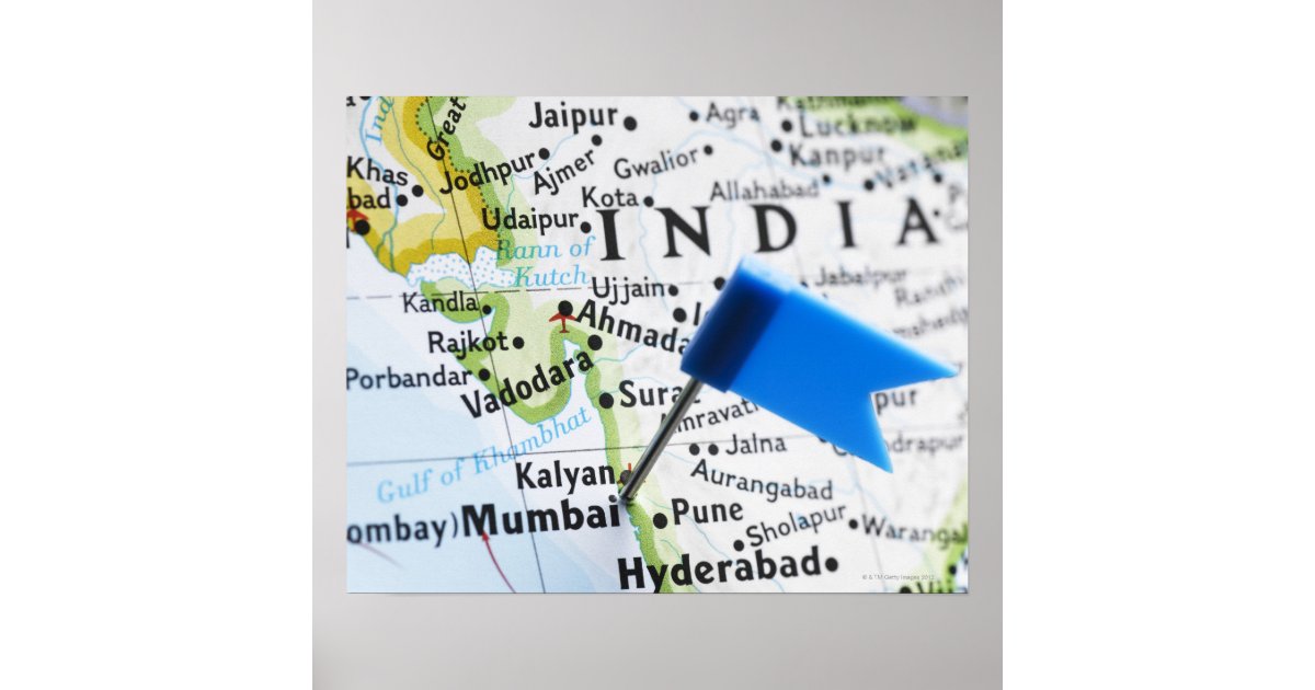 Map pin placed in Mumbai, India on map, close-up Poster | Zazzle