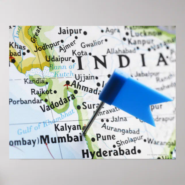 Map pin placed in Mumbai, India on map, close-up Poster | Zazzle