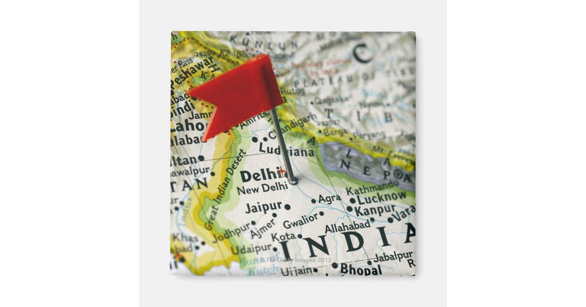 Map pin placed in New Delhi, India on map, Magnet | Zazzle