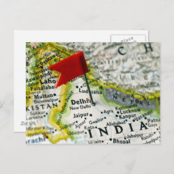 Map pin placed in New Delhi, India on map, Postcard | Zazzle
