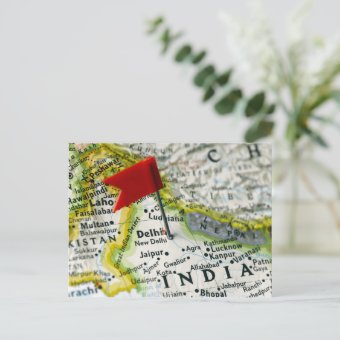 Map pin placed in New Delhi, India on map, Postcard | Zazzle