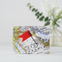 Map pin placed in Riyadh, Saudi Arabia on map, Postcard | Zazzle