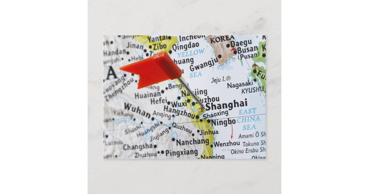 Map pin placed in Shanghai, China on map, Postcard | Zazzle