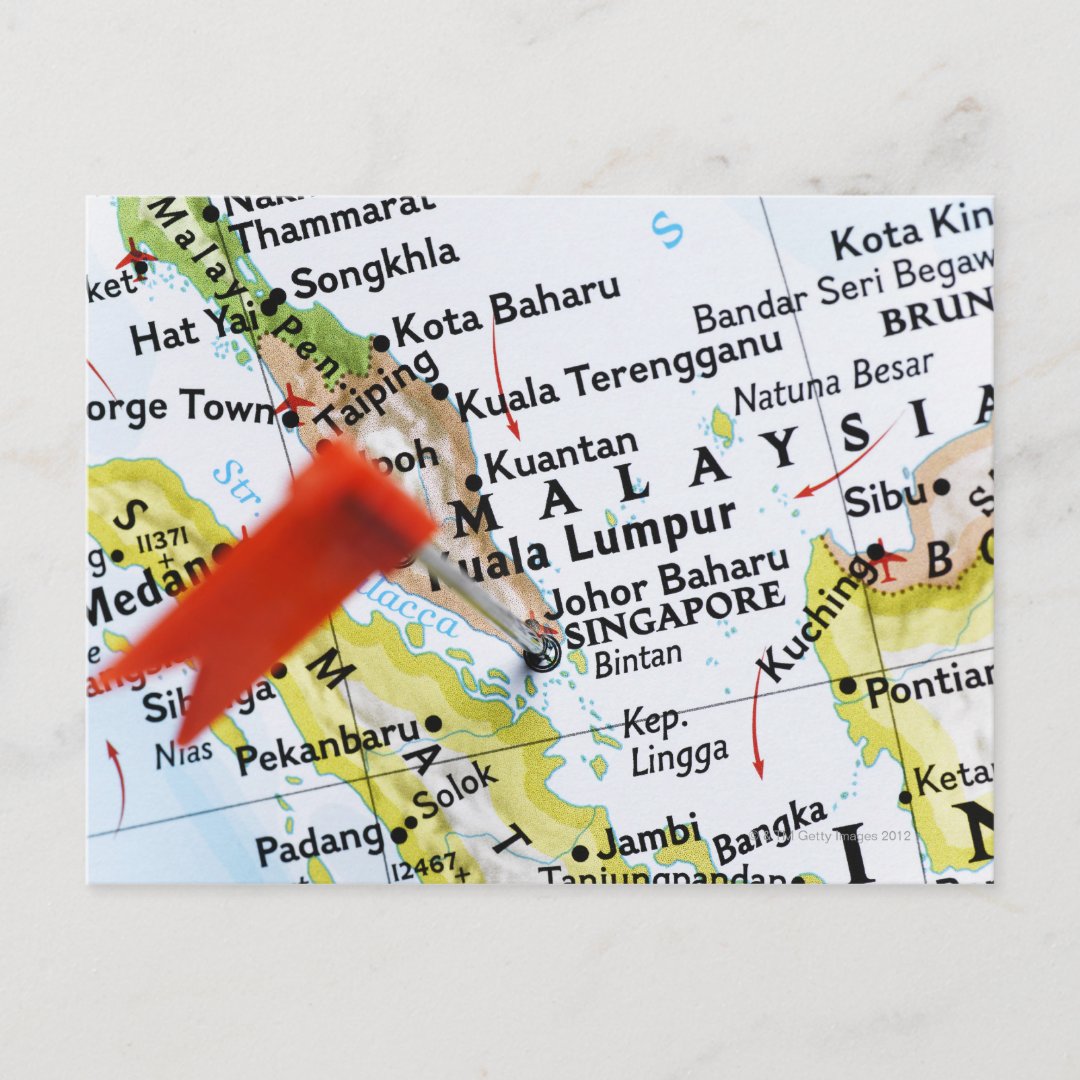 Map pin placed in Singapore on map, close-up Postcard | Zazzle