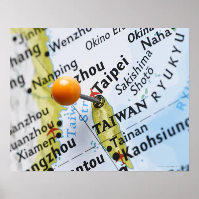 Map pin placed in Taipei, Taiwan on map, Poster | Zazzle