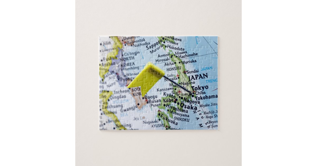 Map pin placed in Tokyo, Japan on map, close-up Jigsaw Puzzle | Zazzle