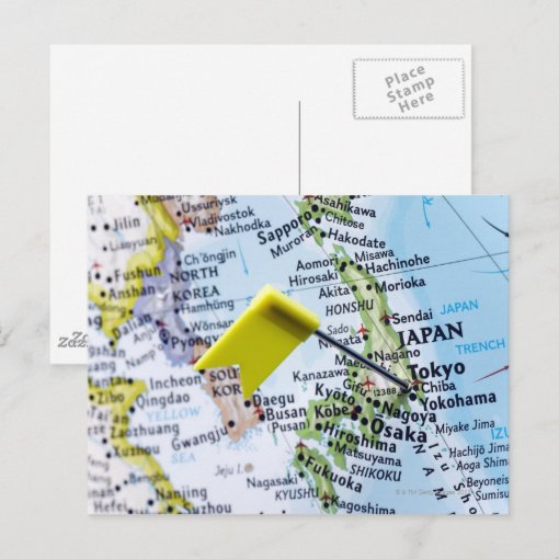 Map pin placed in Tokyo, Japan on map, close-up Postcard | Zazzle