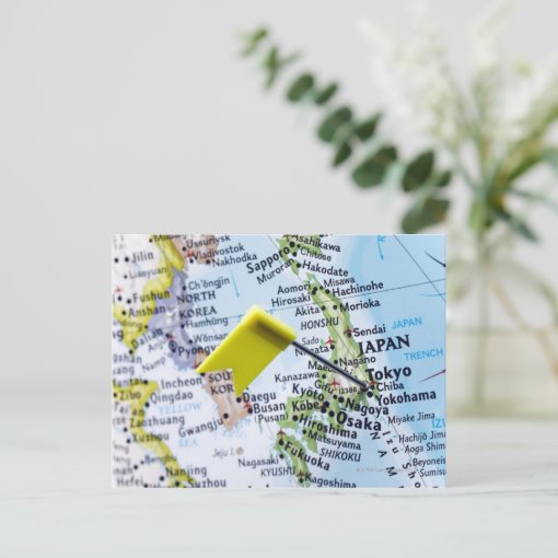 Map pin placed in Tokyo, Japan on map, close-up Postcard | Zazzle