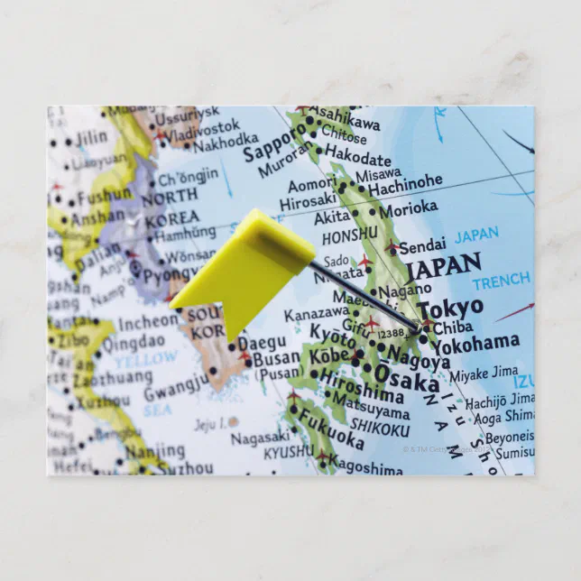 Map pin placed in Tokyo, Japan on map, close-up Postcard | Zazzle