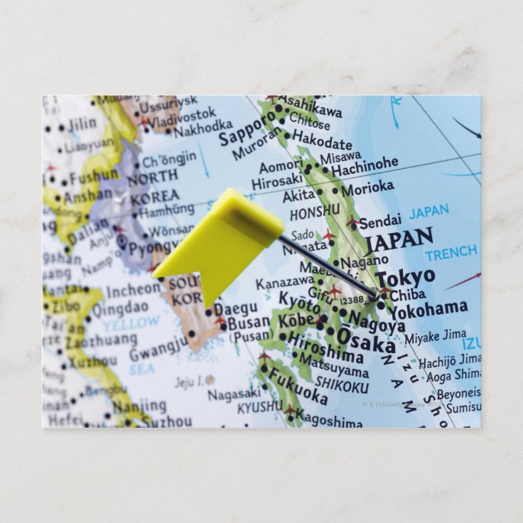 Map pin placed in Tokyo, Japan on map, close-up Postcard | Zazzle