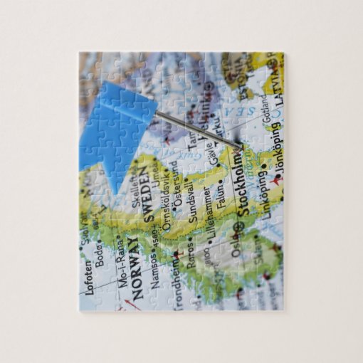 Map pin placed on Stockholm, Sweden on map, Jigsaw Puzzle | Zazzle