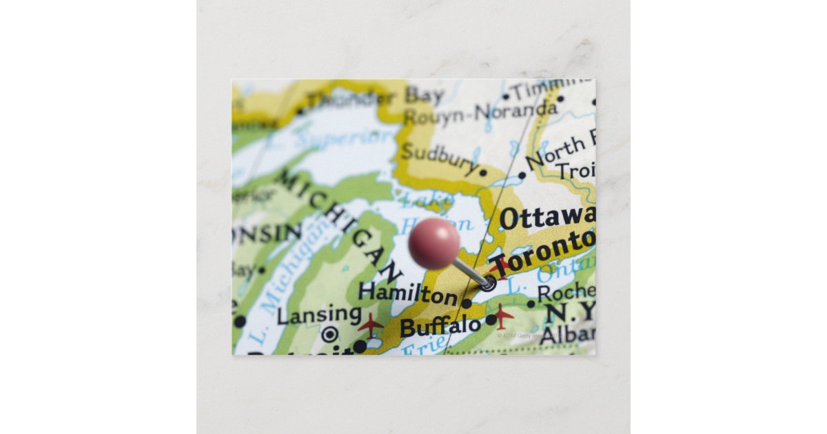 Map pin placed on Toronto, Canada on map, Postcard | Zazzle