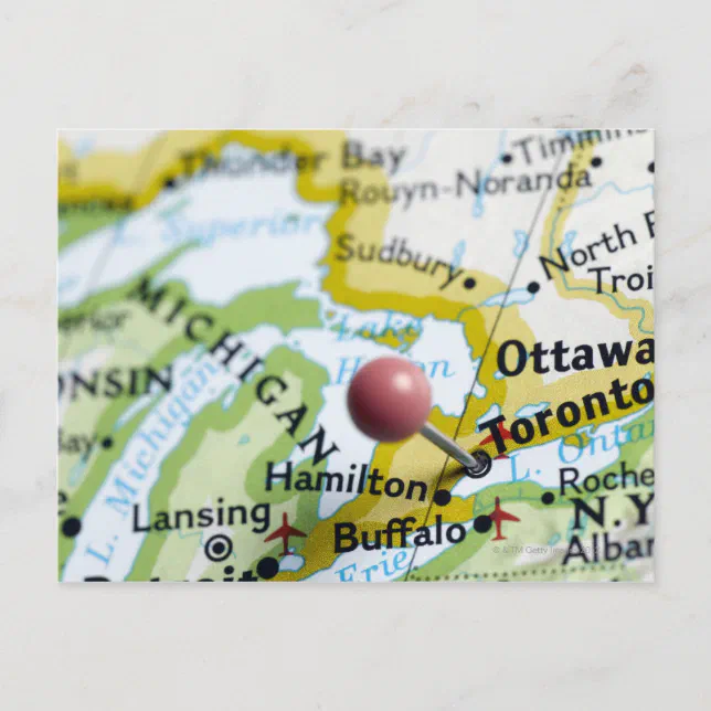 Map pin placed on Toronto, Canada on map, Postcard | Zazzle