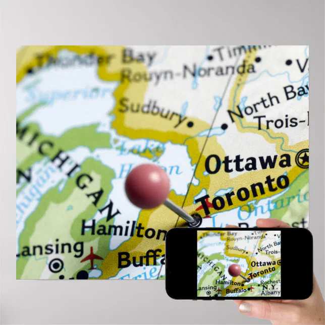 Map pin placed on Toronto, Canada on map, Poster | Zazzle