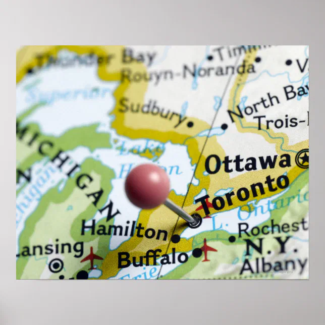 Map pin placed on Toronto, Canada on map, Poster | Zazzle