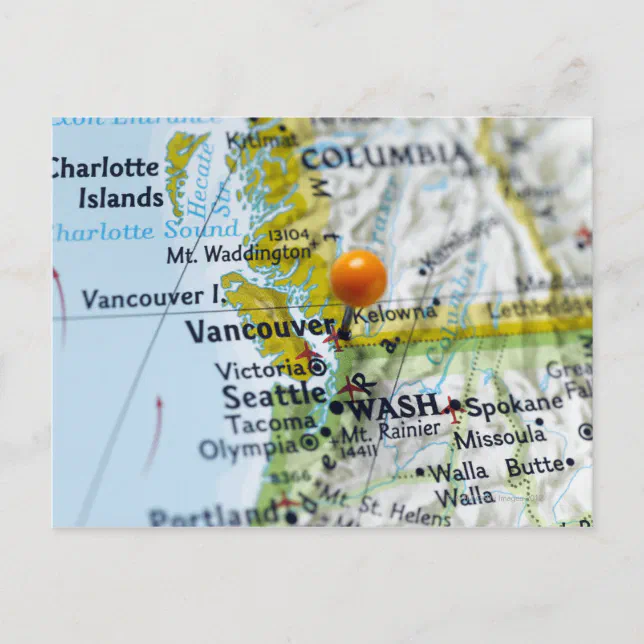 Map pin placed on Vancouver, Canada on map, Postcard | Zazzle