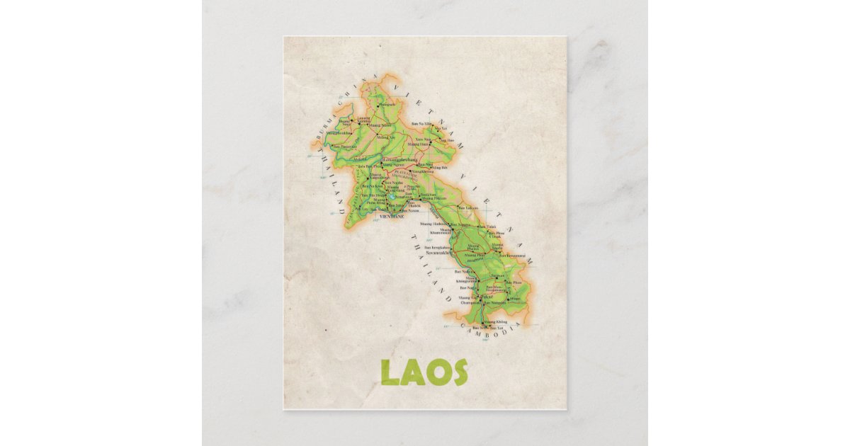 MAP POSTCARDS ♥ Laos | Zazzle