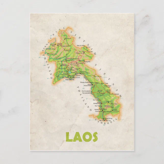 MAP POSTCARDS ♥ Laos | Zazzle