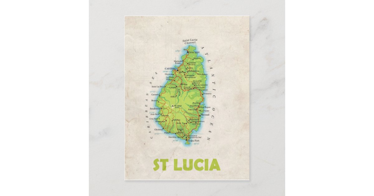 MAP POSTCARDS ♥ St Lucia | Zazzle