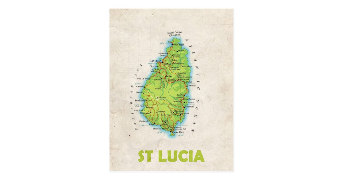 MAP POSTCARDS ♥ St Lucia | Zazzle.com