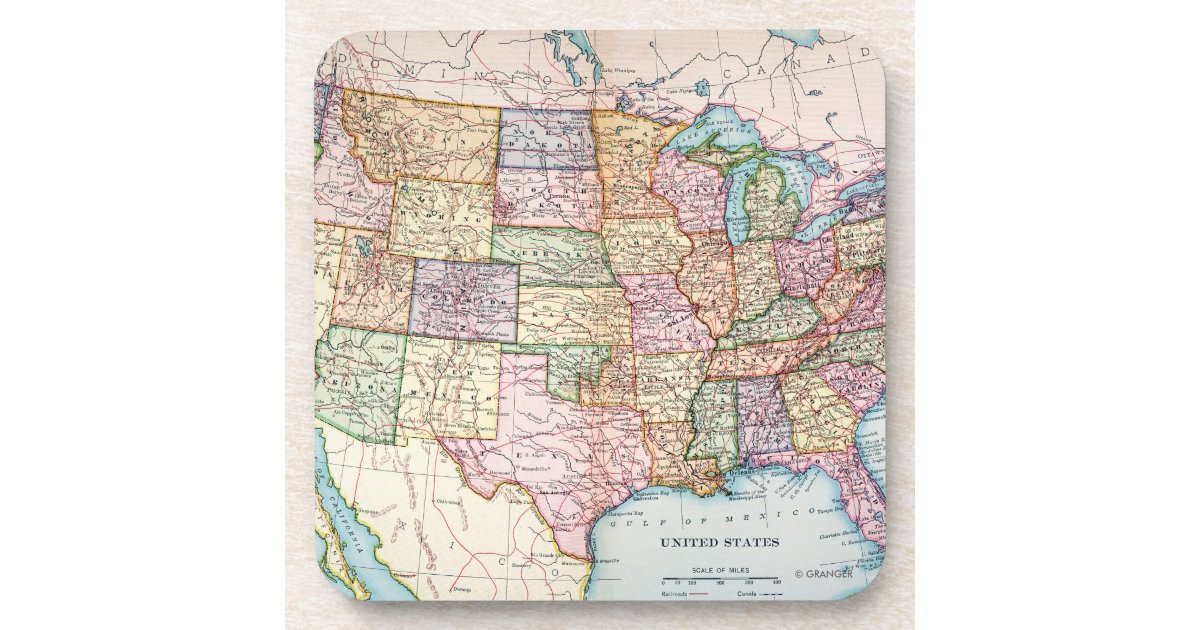 Map: United States, 1905 Beverage Coaster | Zazzle
