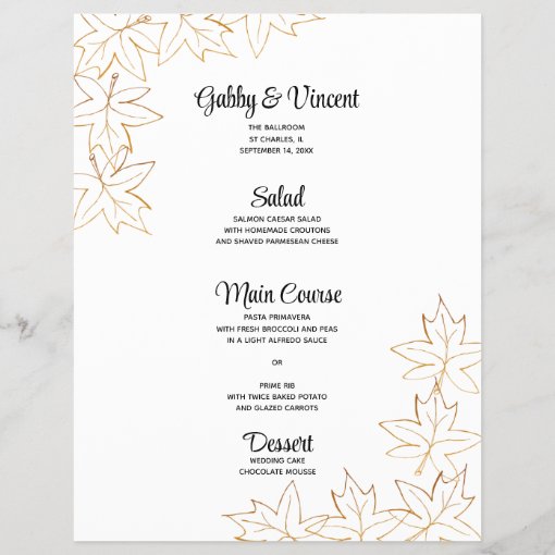 Maple Leaf Edge Fall Wedding Menu | Zazzle