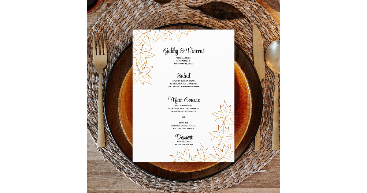 Maple Leaf Edge Fall Wedding Menu | Zazzle