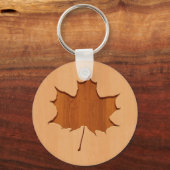 Maple leaf engraved on wood design keychain | Zazzle