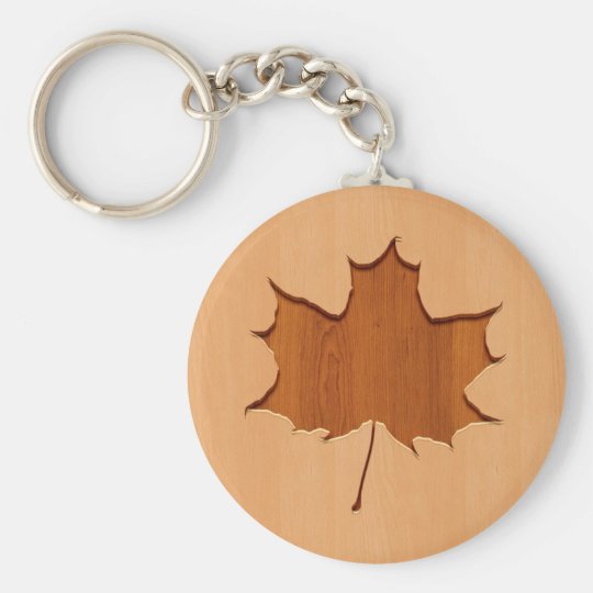 Maple leaf engraved on wood design keychain | Zazzle.com