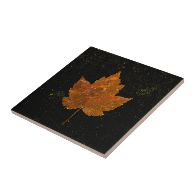 Maple Leaf Gold Yellow Black Country Fall Texture Ceramic Tile | Zazzle