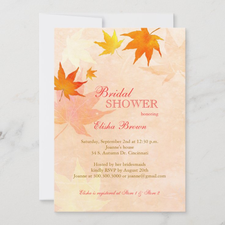 Maple Leaf Rustic Fall Bridal Shower Invitation | Zazzle